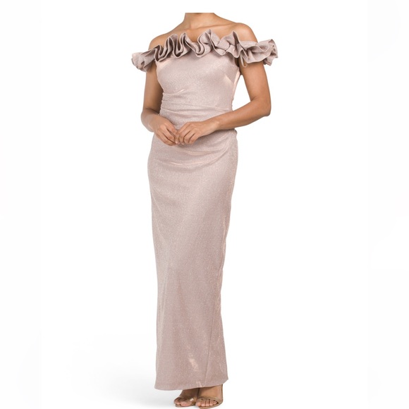 Xscape | Dresses | Last Piece Xscape Off The Shoulder Ruffle Glitter ...